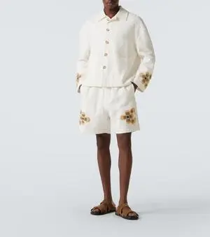 Commas Embroidered Linen And Cotton Shorts