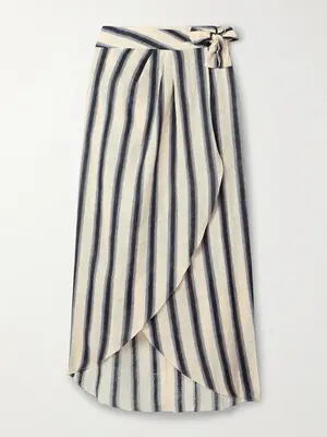 Johanna Ortiz Waves Of Destiny Wrap-effect Pleated Striped Linen Pareo - Neutrals