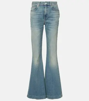 Alexander McQueen Faded Flared Jeans In Stone Wash - Blue