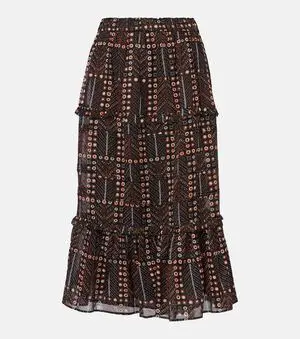 MARANT ETOILE Diya Printed Tiered Cotton Maxi Skirt - Black