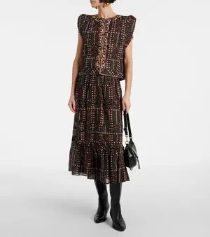 MARANT ETOILE Diya Printed Tiered Cotton Maxi Skirt - Black