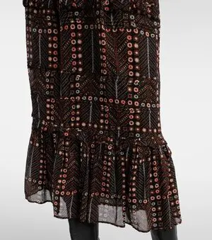 MARANT ETOILE Diya Printed Tiered Cotton Maxi Skirt - Black