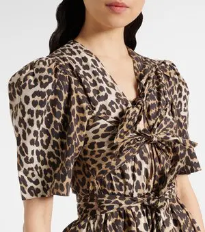 GANNI Leopard Print Cotton Midi Dress - Multicoloured