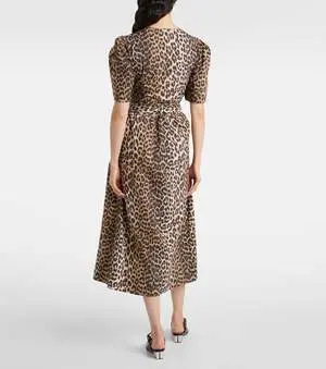 GANNI Leopard Print Cotton Midi Dress - Multicoloured