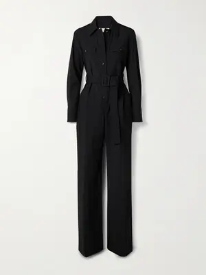 Veronica De Piante Nadia Belted Wool And Silk-blend Jumpsuit - Black