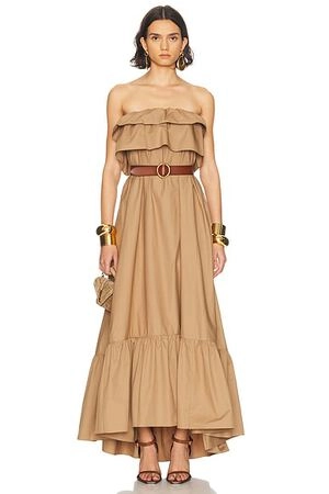 Saint Laurent Strapless Maxi Dress With Ruffled Detail - Cannelle