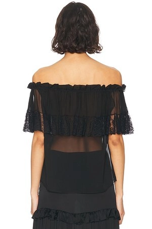 Saint Laurent Off The Shoulder Ruffle Blouse - Noir