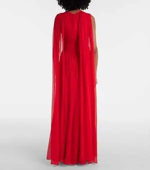 Costarellos Seva Gathe Silk Georgette Gown