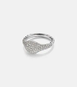 David Yurman 18kt White Gold Pavé Diamond Pinky Ring - Silver