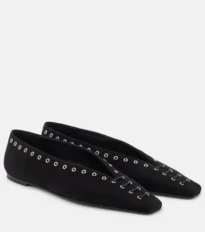 TOTEME Suede Lace-up Ballet Flats - Black