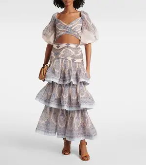 Zimmermann Paisley Puff-sleeve Crop Top - Blue