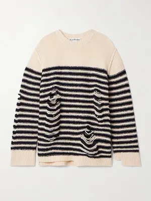 Acne Studios Distressed Striped Wool-blend Sweater - Neutrals