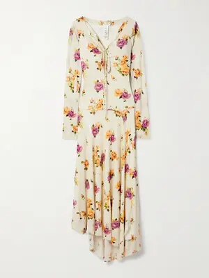 Acne Studios Asymmetric Floral-print Crepe Dress - Neutrals