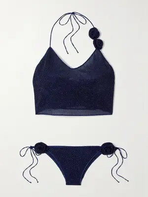 Oseree Lumière Rose Appliquéd Metallic Bikini - Blue