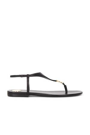 Saint Laurent Cassandra Flat Sandal With Gold-tone Hardware - Nero