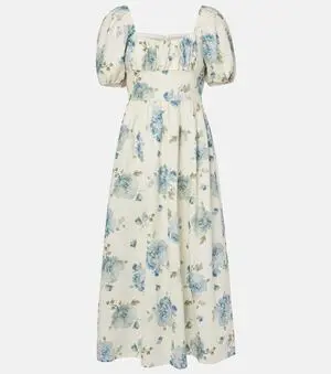 Faithfull The Brand Dalia Floral Linen Midi Dress - Blue
