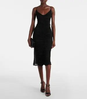 MUGLER Ruched Mesh Midi Dress