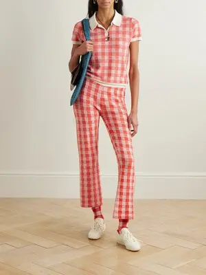 Guest In Residence Gingham Silk-blend Flared Pants