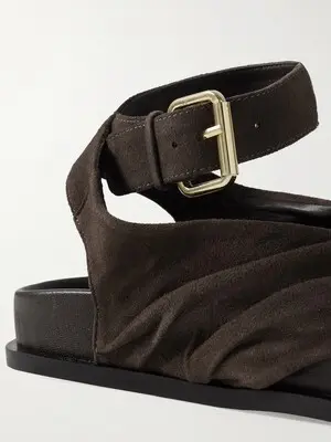 A.emery Maneti Ruched Suede And Leather Sandals With Gold-tone Buckle - Gray