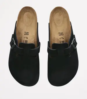 BIRKENSTOCK Suede Boston Clogs - Black