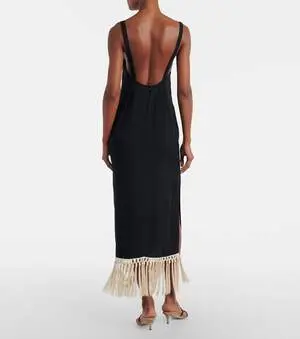 TALLER MARMO Palermo Maxi Dress With Fringe Detail - Black