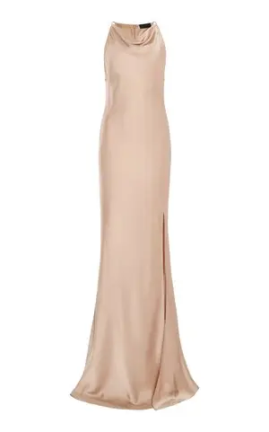 Lapointe Satin Halter Gown - Neutral