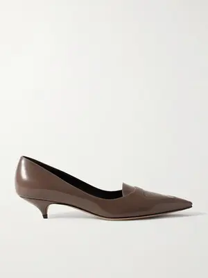 THE ROW Viv Kitten Glossed-leather Pumps - Brown