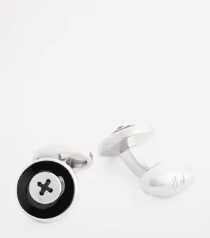 BABETTE WASSERMAN LONDON Rhodium-plated Enamel Button Cufflinks