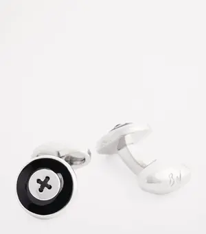BABETTE WASSERMAN LONDON Rhodium-plated Enamel Button Cufflinks