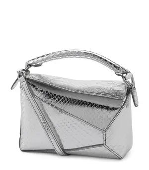 Loewe Loewe Mini Python Skin Puzzle Edge Top-Handle Bag Silver