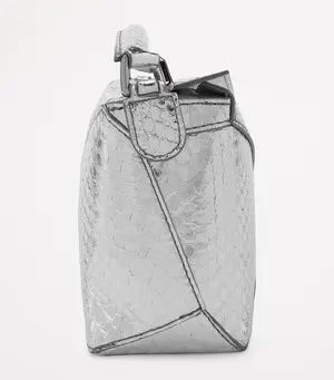 Loewe Mini Python Skin Puzzle Edge Top-handle Bag - Silver