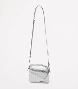 Loewe Mini Python Skin Puzzle Edge Top-handle Bag - Silver