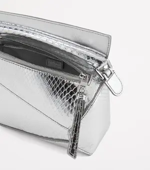 Loewe Mini Python Skin Puzzle Edge Top-handle Bag - Silver