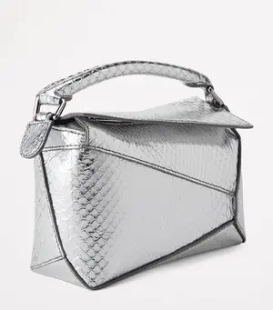 Loewe Mini Python Skin Puzzle Edge Top-handle Bag - Silver