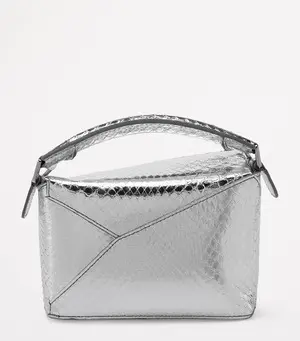 Loewe Mini Python Skin Puzzle Edge Top-handle Bag - Silver