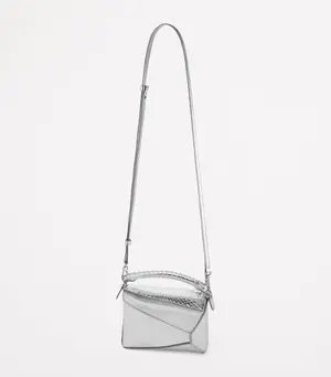 Loewe Mini Python Skin Puzzle Edge Top-handle Bag - Silver