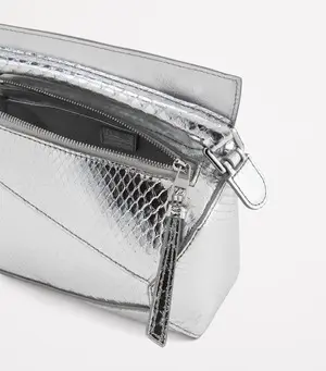 Loewe Mini Python Skin Puzzle Edge Top-handle Bag - Silver