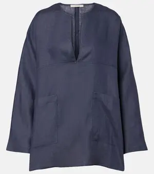 Asceno Asceno Oversized Linen Top Blue
