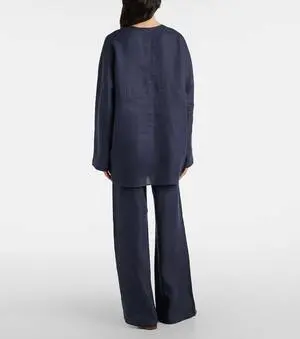 Asceno Oversized Linen Top - Blue