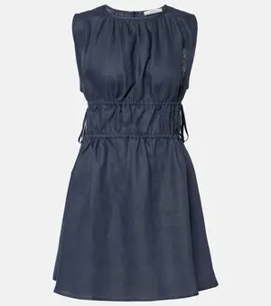 Asceno Como Gathered Linen Minidress - Blue