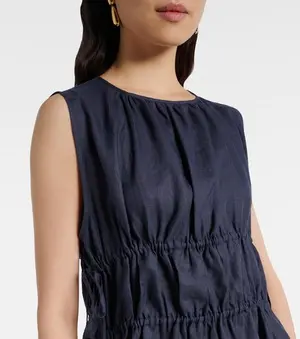 Asceno Como Gathered Linen Minidress - Blue