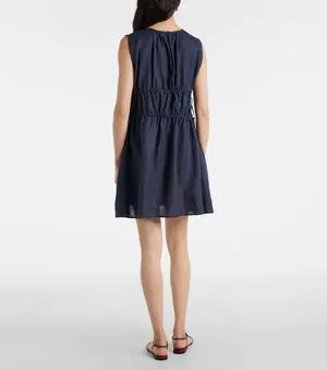 Asceno Como Gathered Linen Minidress - Blue