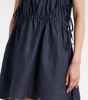 Asceno Como Gathered Linen Minidress - Blue