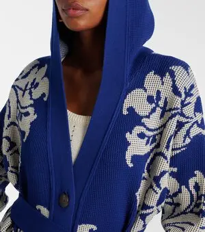Etro Floral Waffle-knit Hooded Cardigan