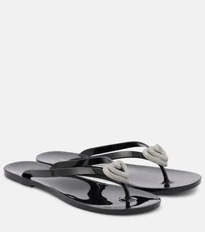 Mach & Mach Double Heart Embellished Thong Sandals - Black