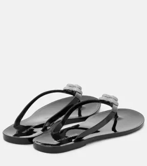 Mach & Mach Double Heart Embellished Thong Sandals - Black