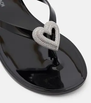 Mach & Mach Double Heart Embellished Thong Sandals - Black