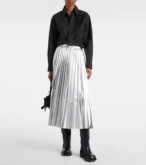 Junya Watanabe Pleated Metallic-effect Midi Skirt