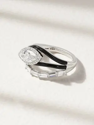 KAMYEN 18-karat White Gold, Diamond And Enamel Ring - Black
