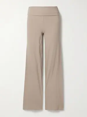 SKIMS SKIMS Cotton Rib Foldover Stretch-Cotton Jersey Pants Brown